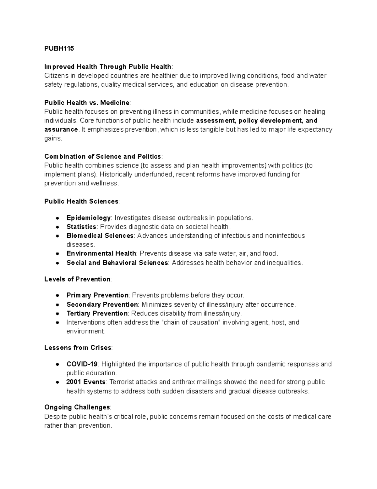 PUBH115 - revision notes - PUBH Improved Health Through Public Health ...