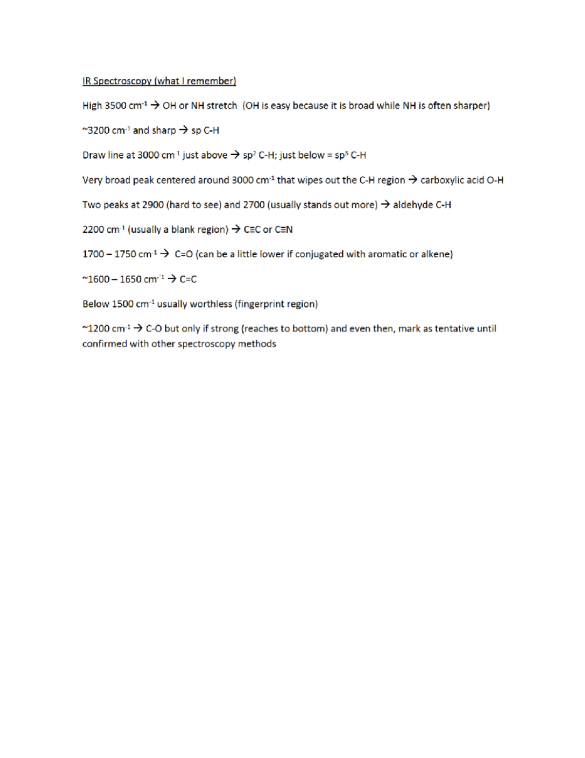 IR Spec for ch - ir spec memorization for ch - IR Spectroscopy (what I ...