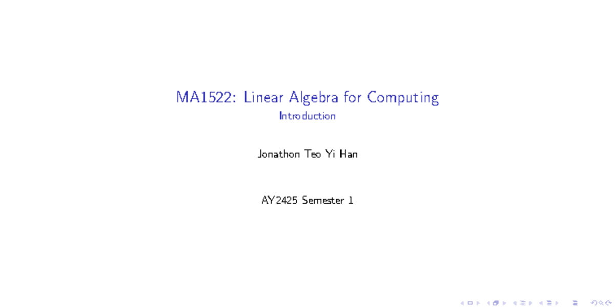Introduction to MA1522 - MA1522: Linear Algebra for Computing ...