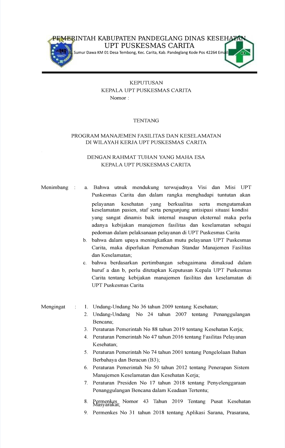 141 ep 1 sk program mfk - PEMERINTAH KABUPATEN PANDEGLANG DINAS ...