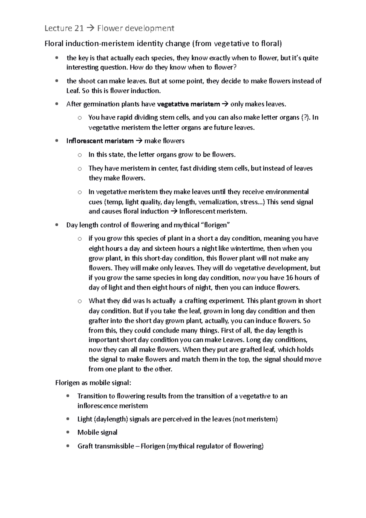 Lecture notes from flower development (UoM) - Lecture 21 Flower ...