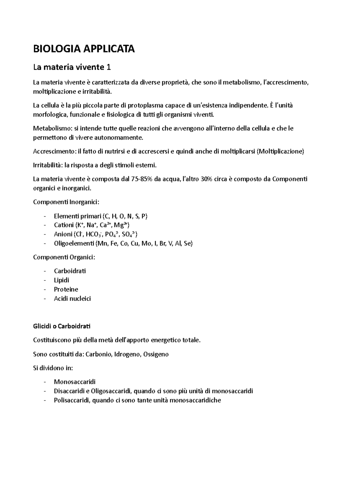 Biologia Applicata Sezione 1. Anno accademico 2021/22 - Scienze motorie ...