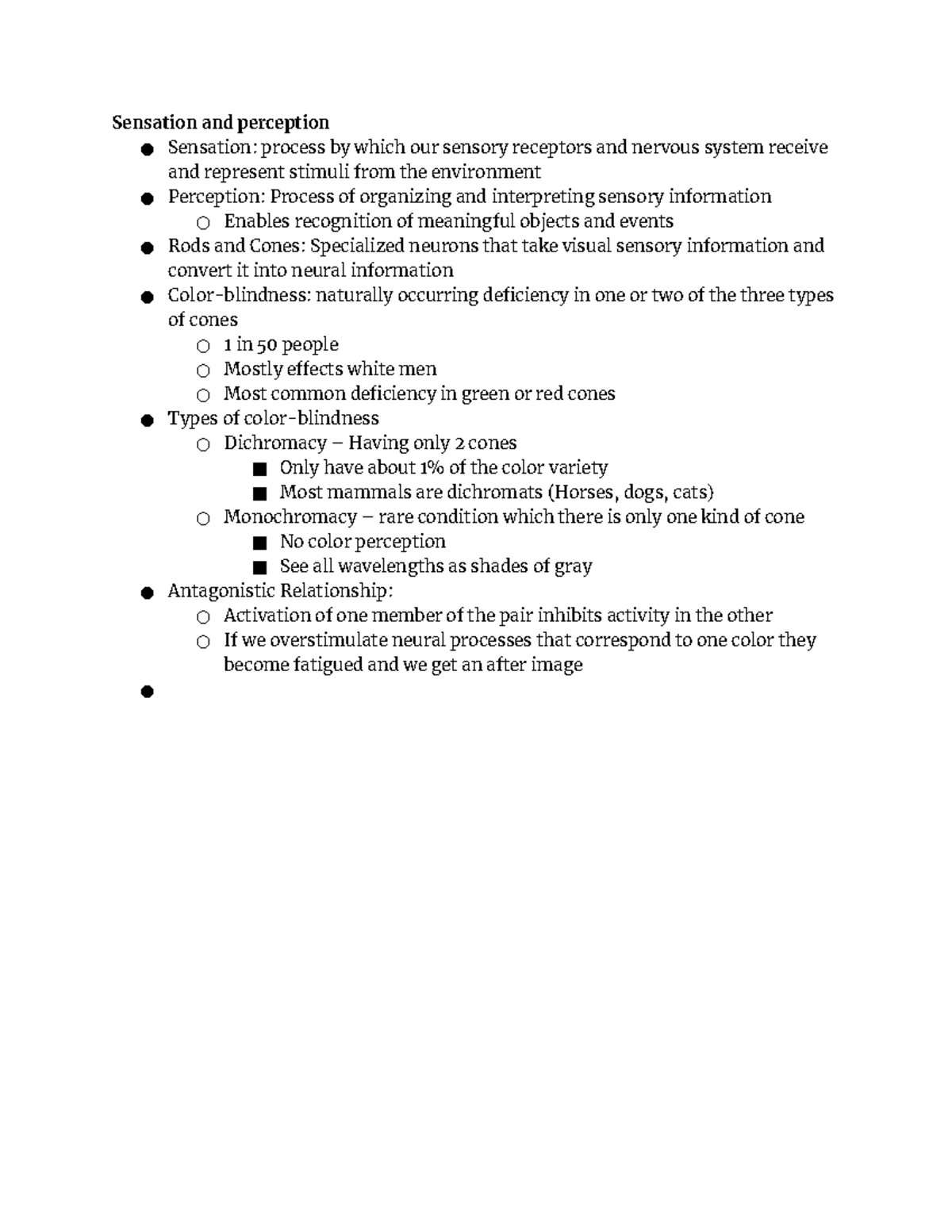 Week 6 discussion - Prof Hazel - Sensation and perception Sensation ...