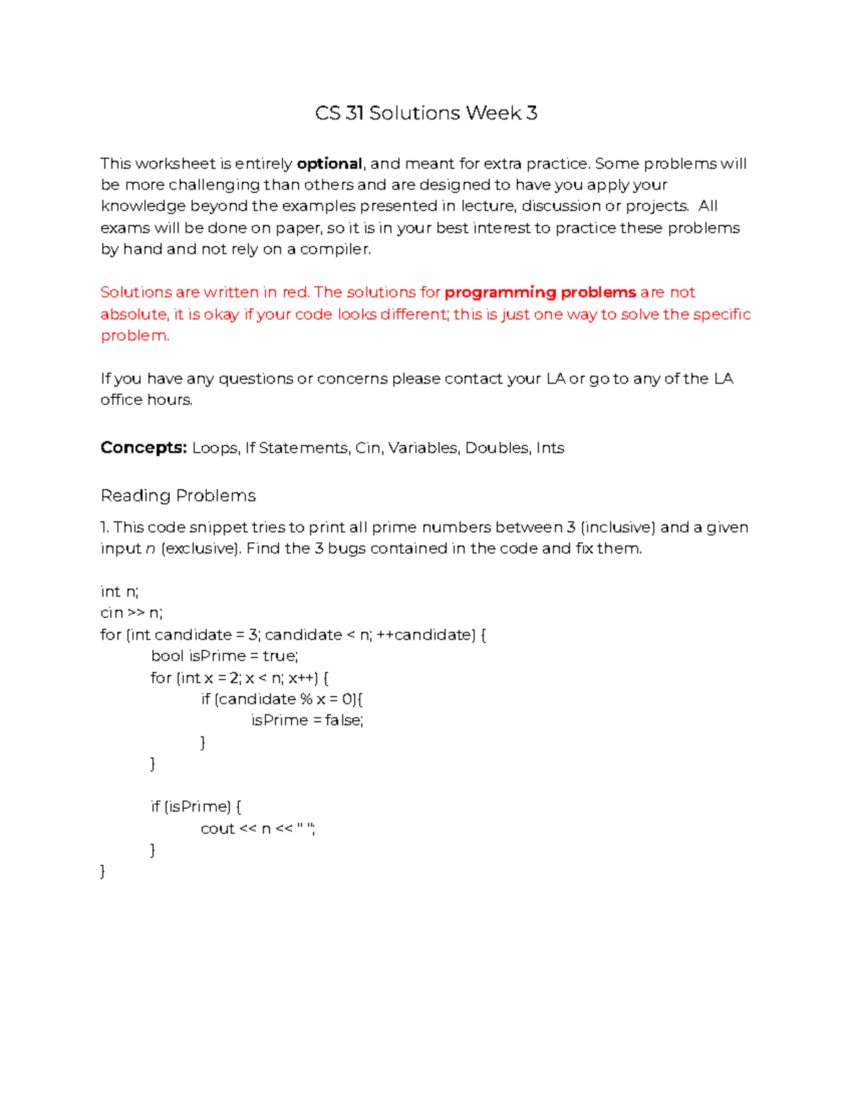 Computer Science 31 - Professor SmallBerg - Worksheet 3 Solutions - CS ...