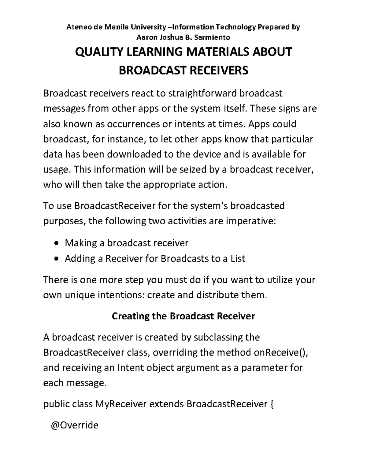 Quality Learning Materials About Broadcast Receivers - QUALITY LEARNING ...