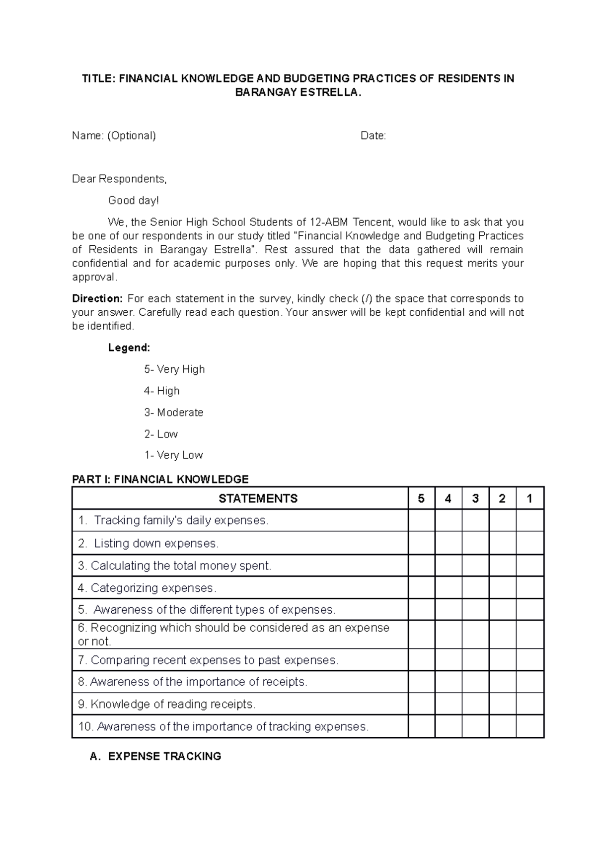 REAL Questionnaires - eme lang - TITLE: FINANCIAL KNOWLEDGE AND ...