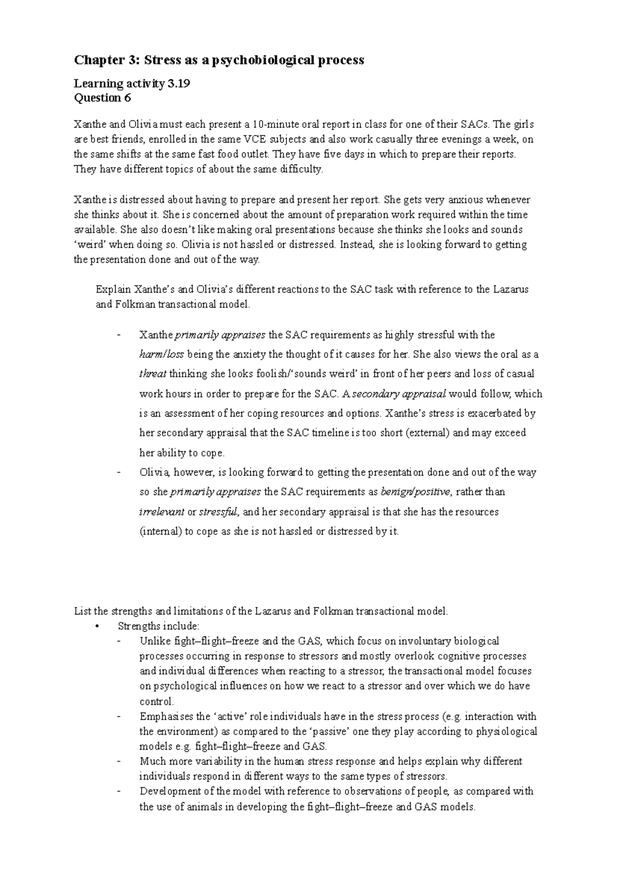 Jacaranda Learning Activity 3.19 Q6 Answer - Chapter 3: Stress as a ...