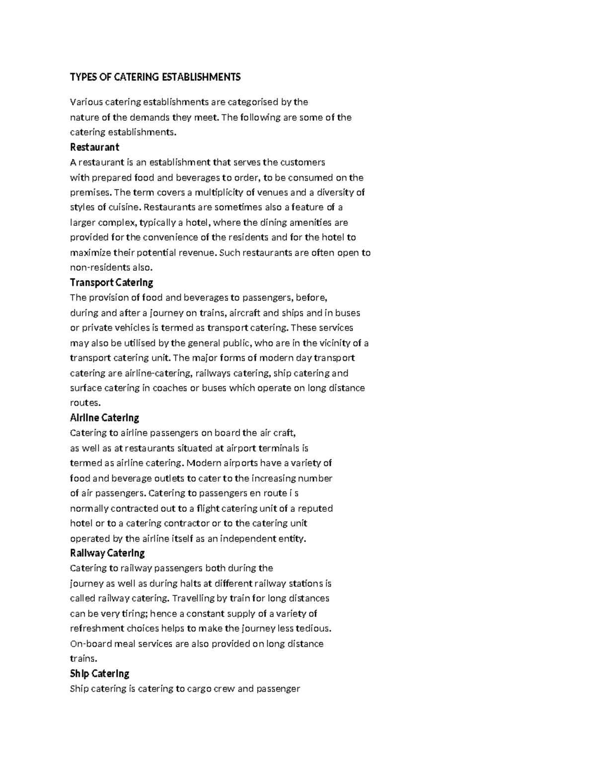 Ch-3 Types OF Catering Establishments - TYPES OF CATERING ...