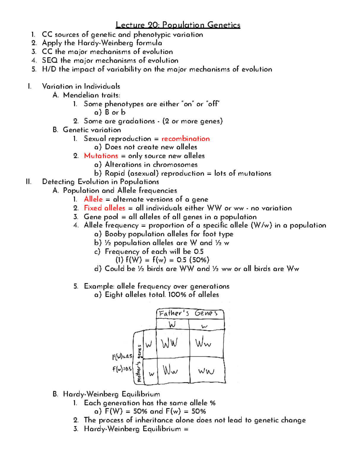Biology Chapter 20 - Population Genetics - Lecture 20: Population ...