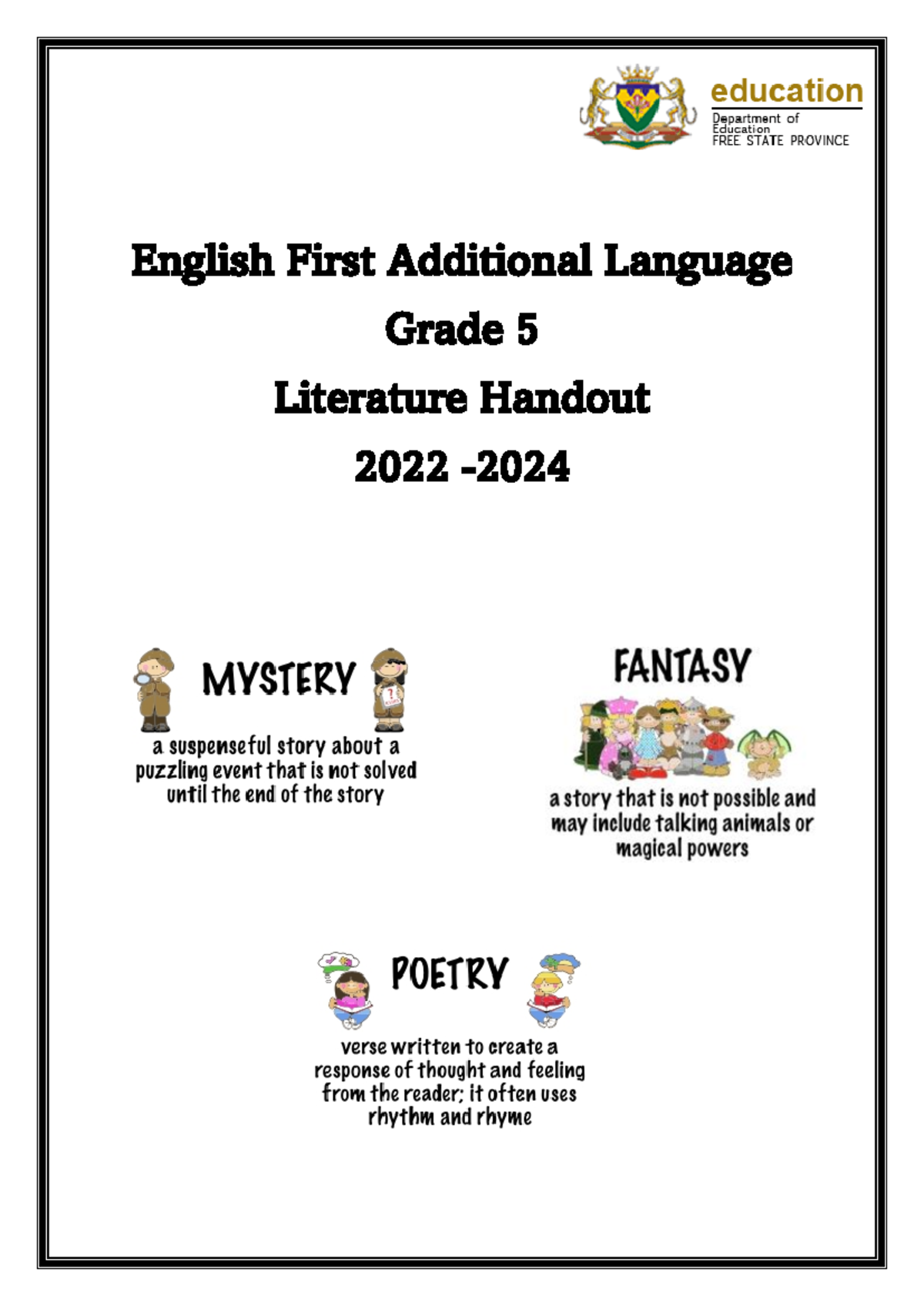 Grade 5 EFAL Literature Handout 2024 - English First Additional ...
