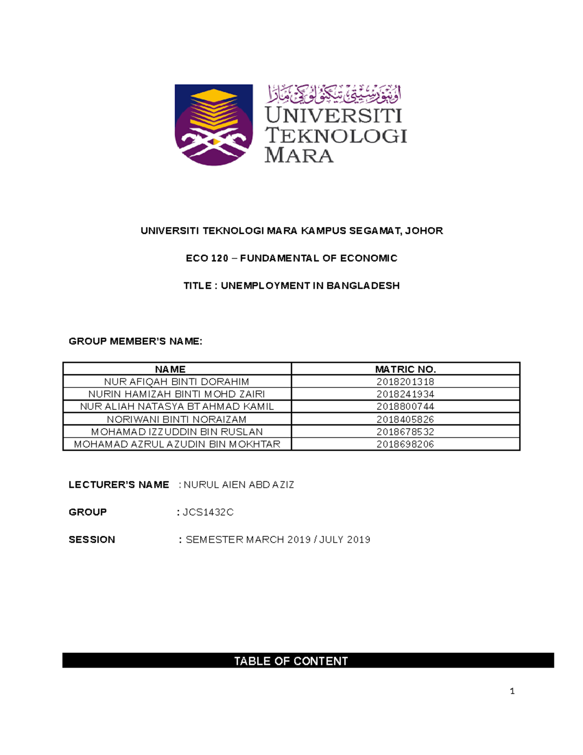 Group Project ECO120 Assignment 1 - UNIVERSITI TEKNOLOGI MARA KAMPUS ...