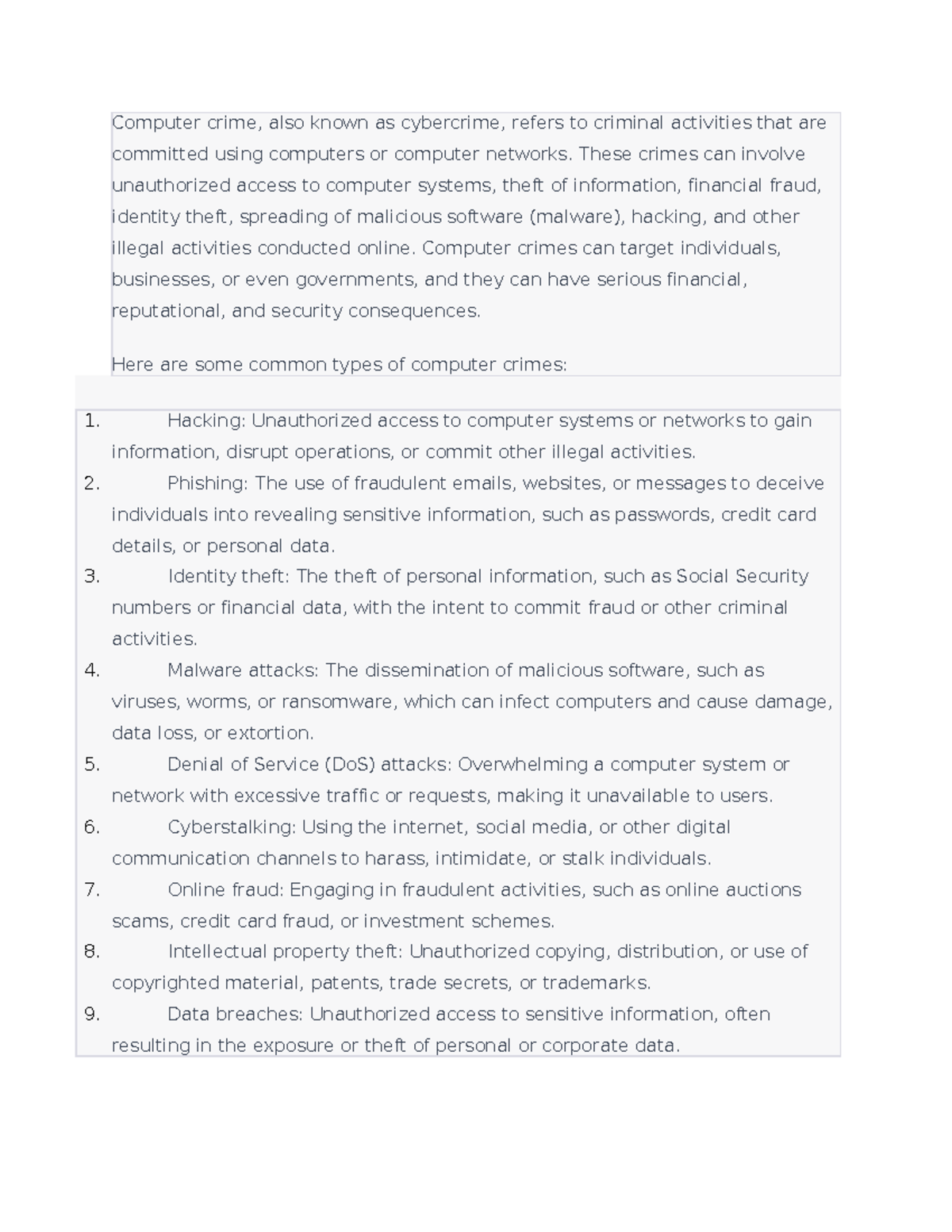 Computer crime - NOTES - Computer crime, also known as cybercrime ...