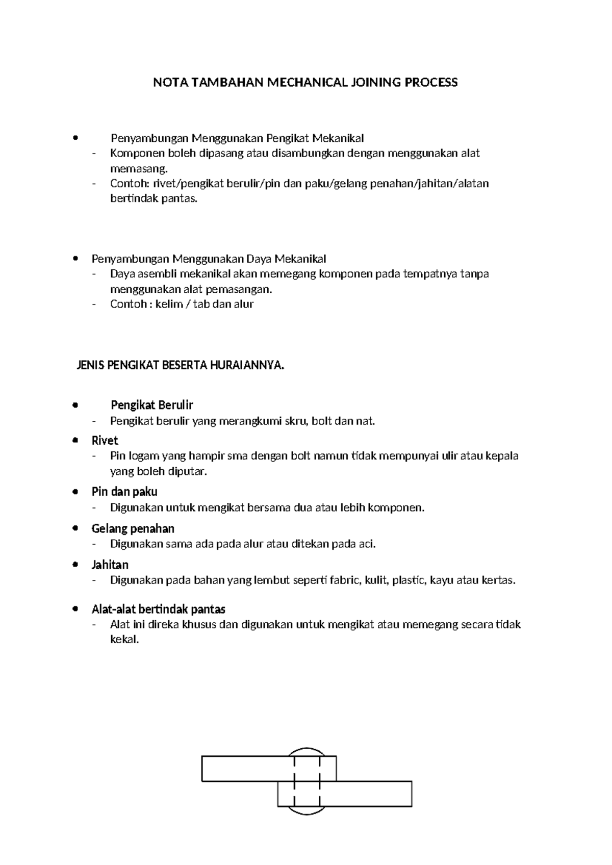 NOTA Tambahan Mechanical Joining Process - NOTA TAMBAHAN MECHANICAL JOINING PROCESS Penyambungan ...