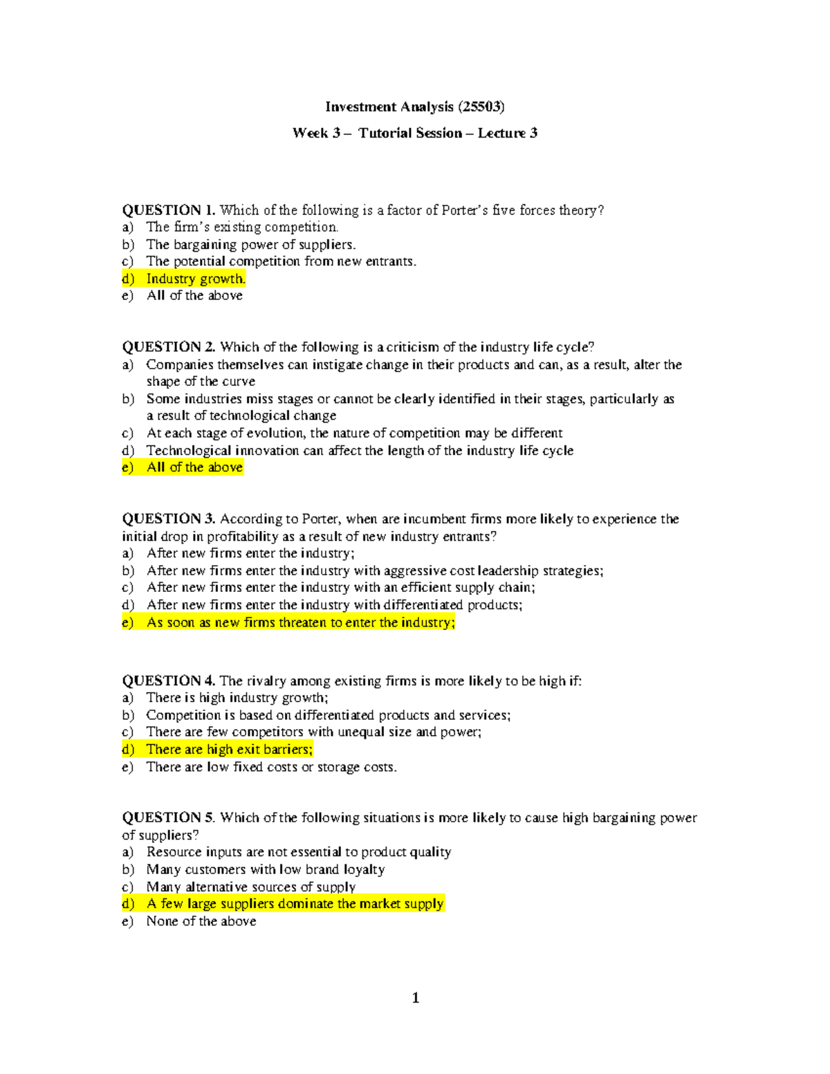 (Lecture 3) Tutorial Questions Solutions Jan2022 - 1 Investment ...