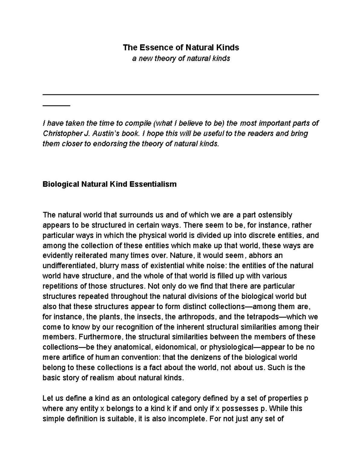 The Essence of Natural Kinds - Austin’s book. I hope this will be ...