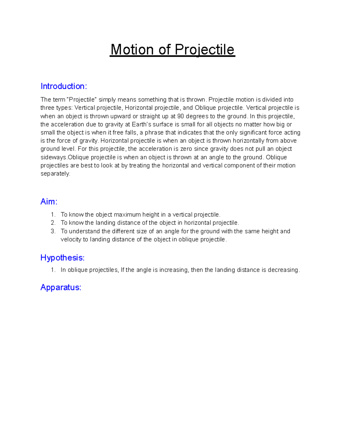 Motion of Projectile - Assignments - Motion of Projectile Introduction ...