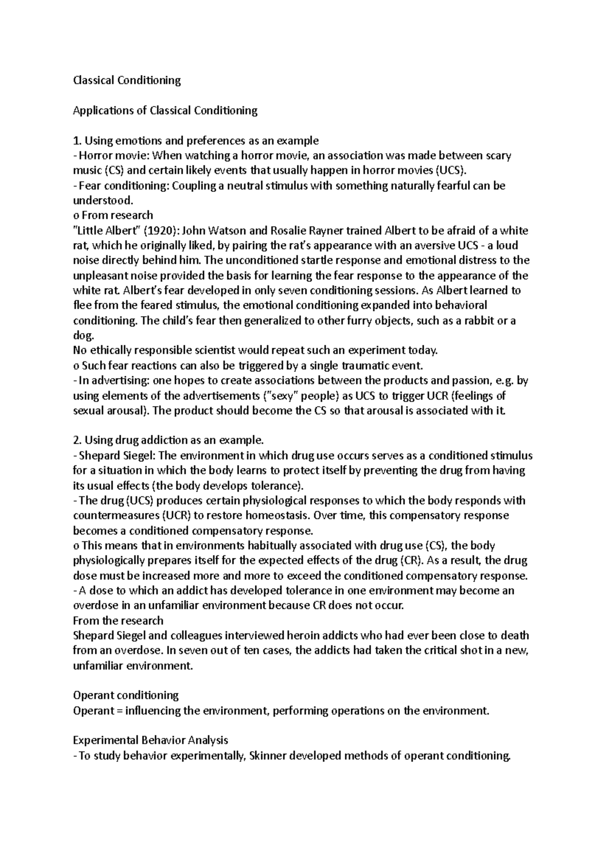 Classical Conditioning - Classical Conditioning Applications of ...