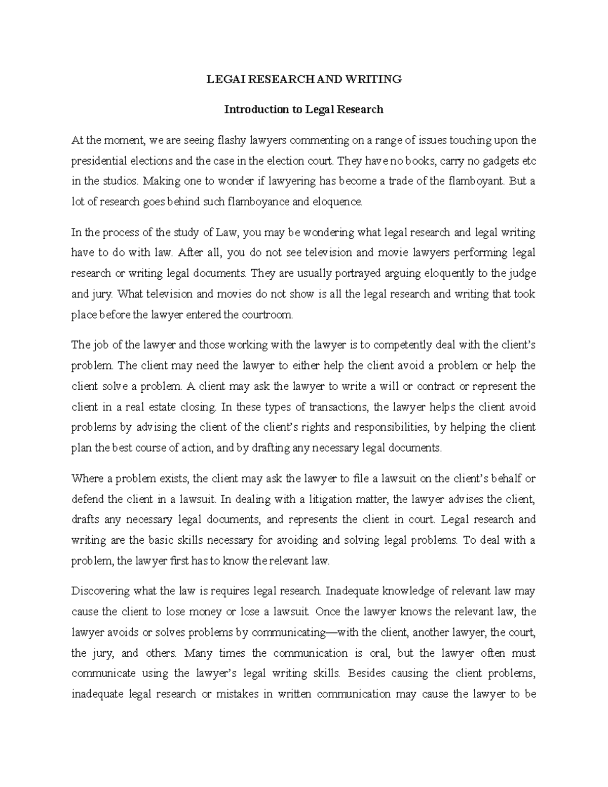 1. Introduction into Legal Research - LEGAI RESEARCH AND WRITING ...