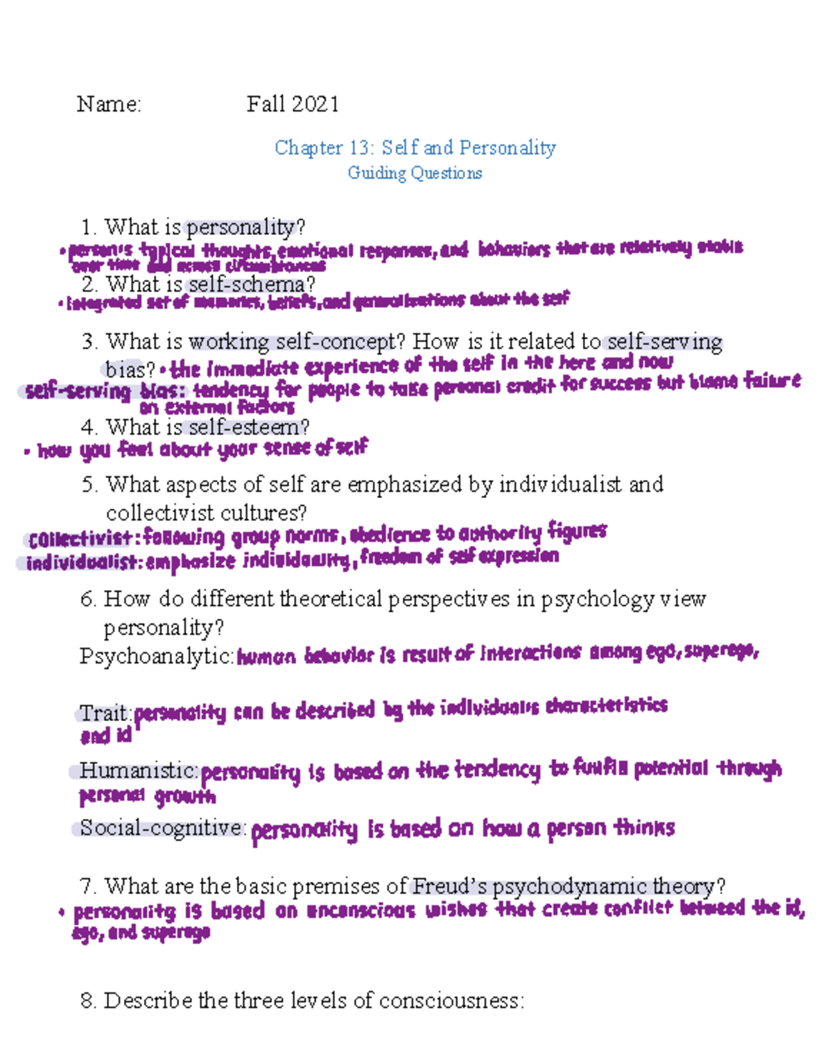 Chapter 13 Self and Personality Guiding Questions - What is personality ...