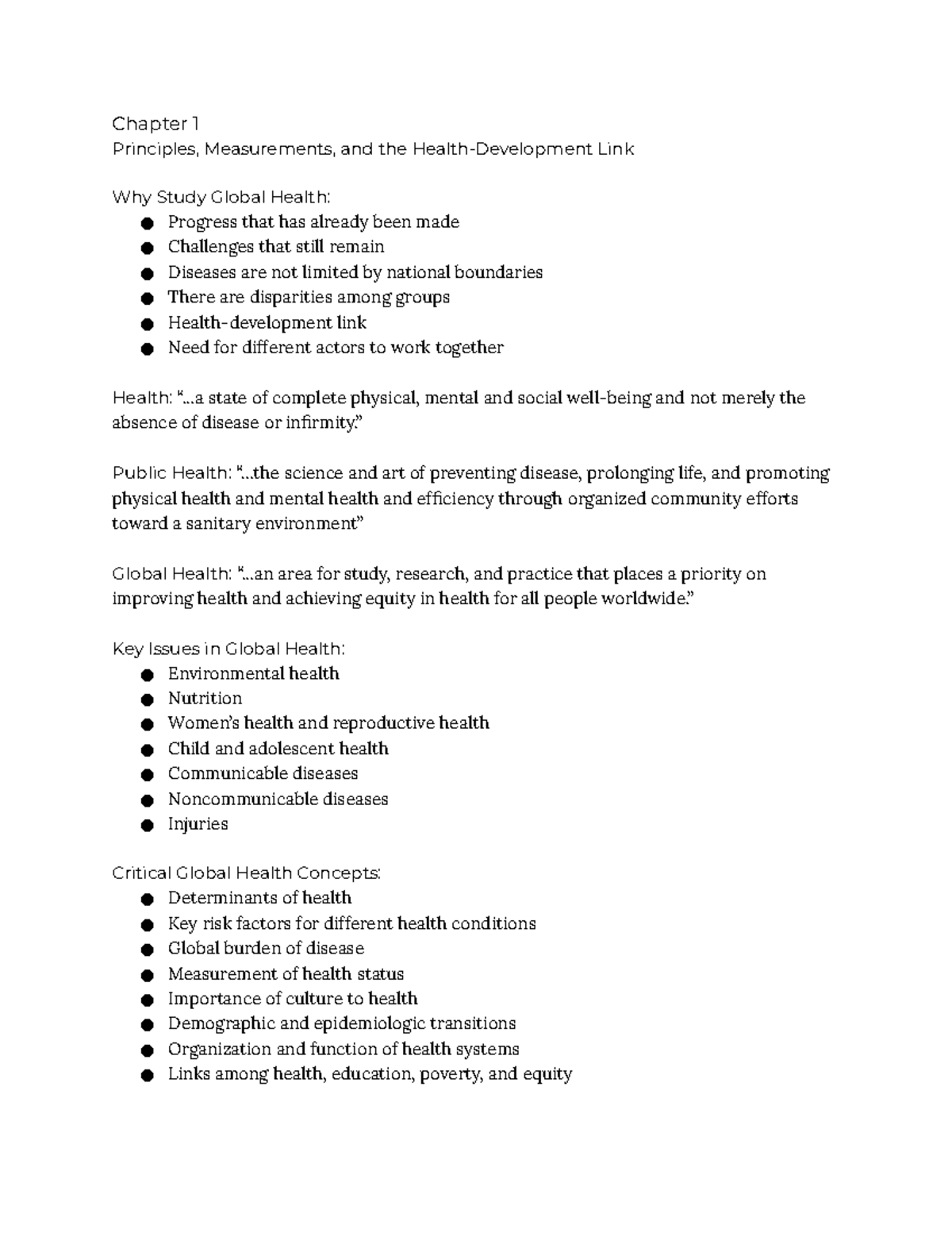 Ch. 1 Global Health Goals - Chapter 1 Principles, Measurements, and the ...