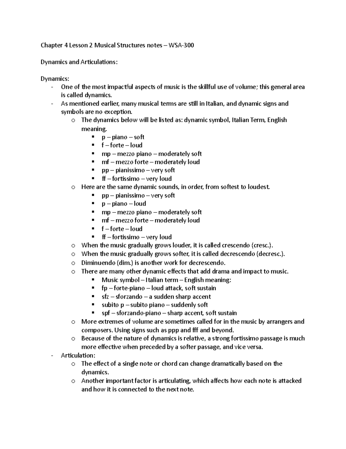 Chapter 4 Lesson 2 Musical Structures notes - Chapter 4 Lesson 2 ...