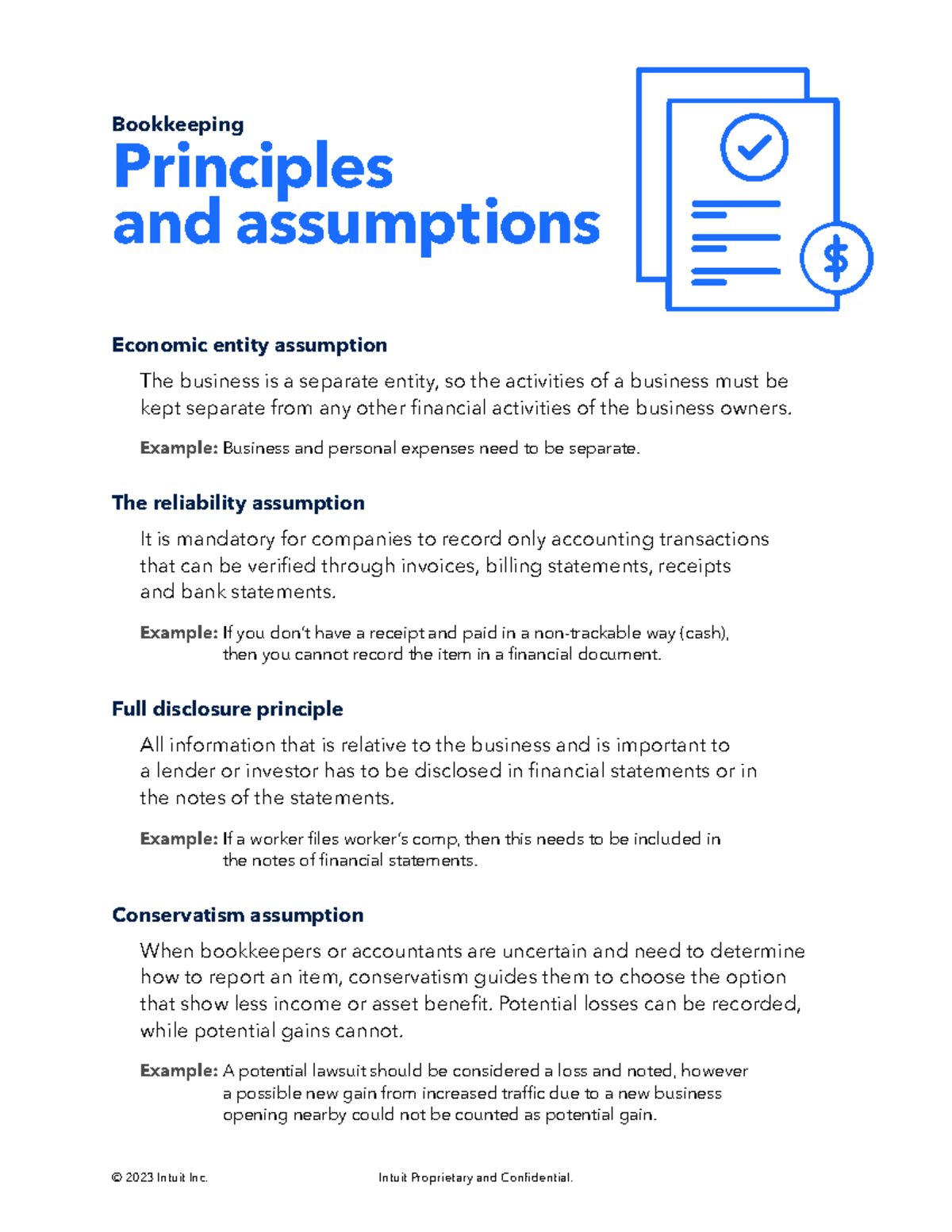 Bookkeeping - Principles and Assumptions - © 2023 Intuit Inc. Intuit ...