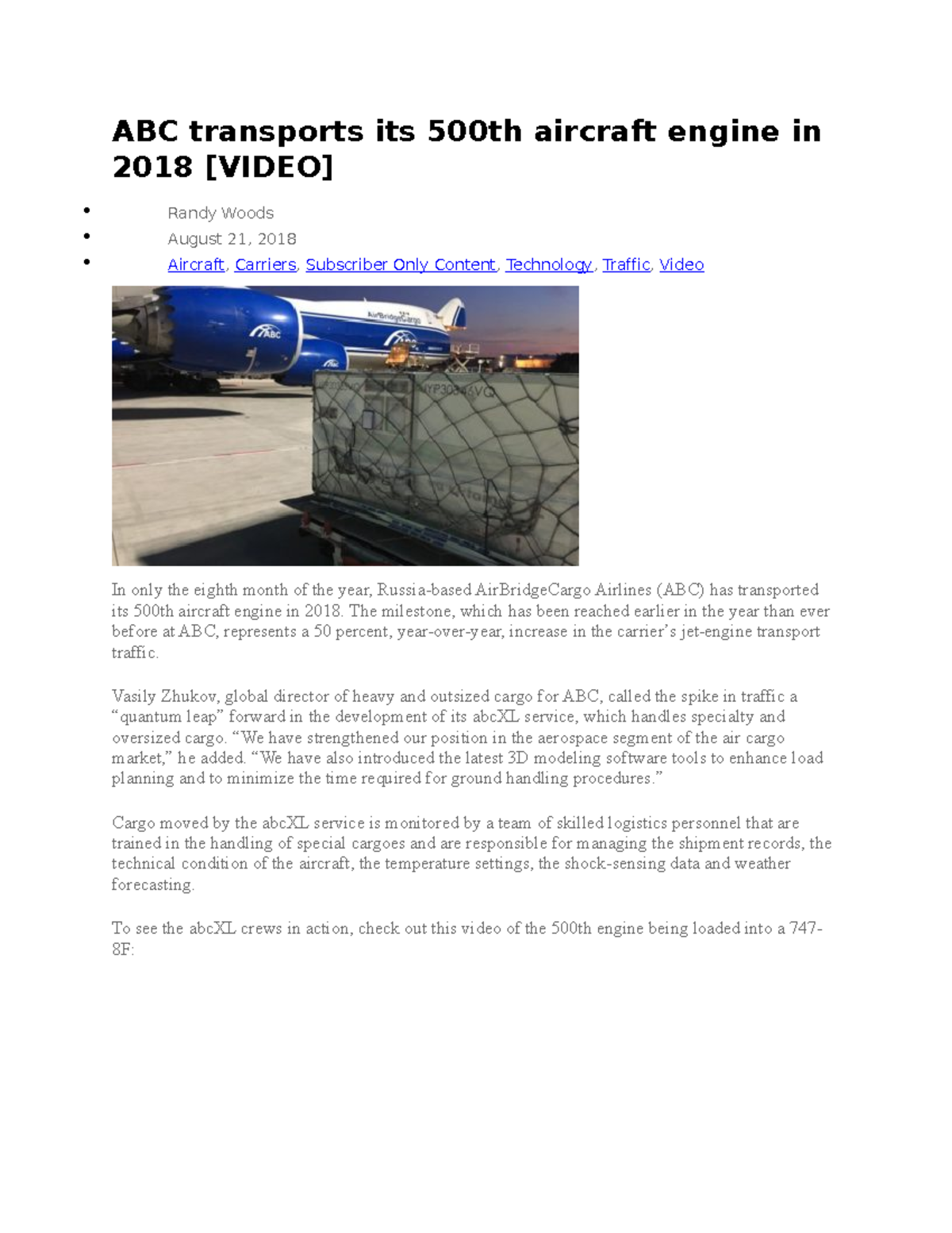 Article #3 - Week 3 - ABC transports its 500th aircraft engine in 2018 ...