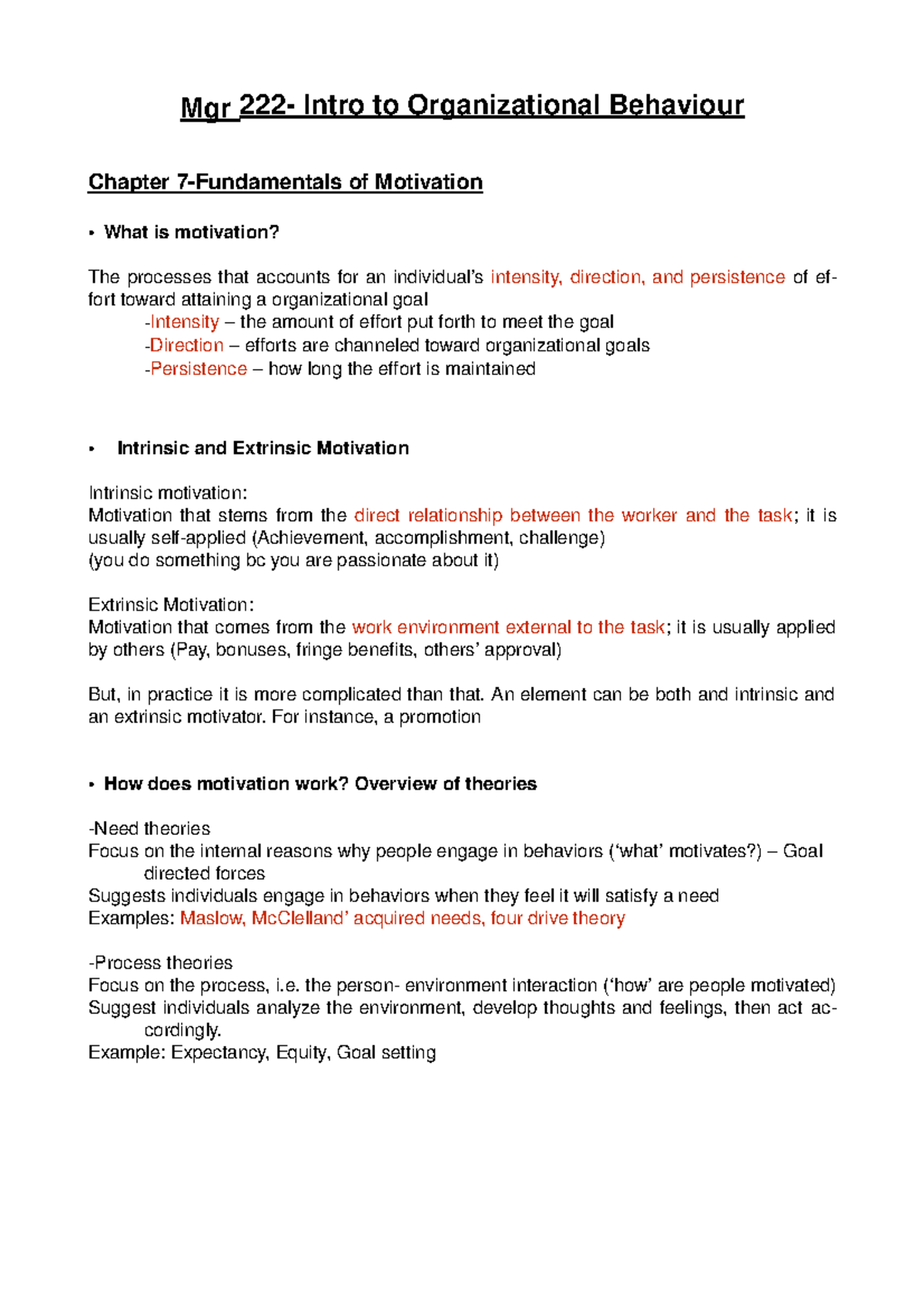 CHAP 7 MGCR 222 - CH 7 MGCR 222 - Mgr 222- Intro to Organizational Behaviour Chapter 7 ...