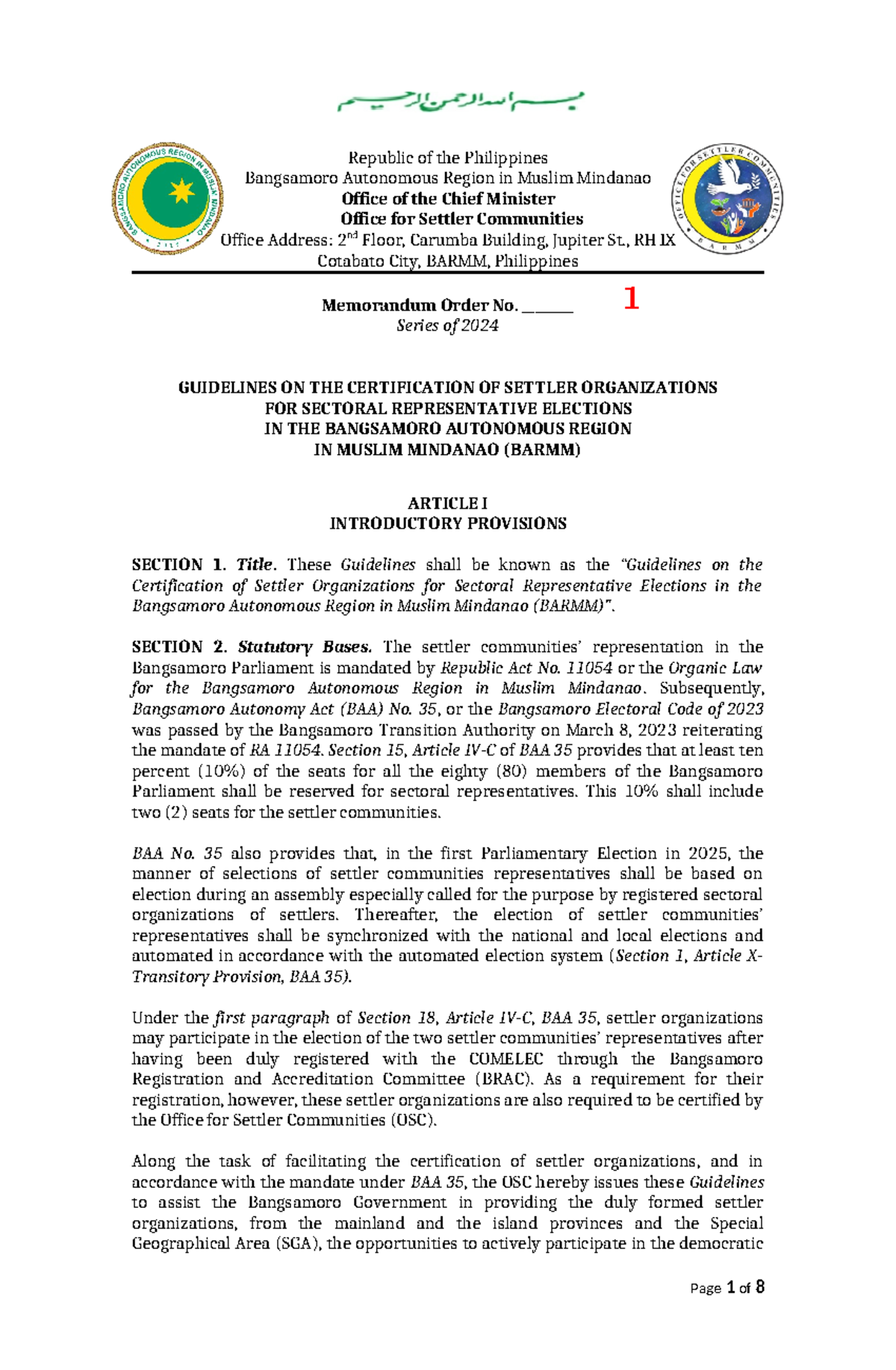 OSC Guidelines ON THE Certification OF Settler Organizations-May 21 ...