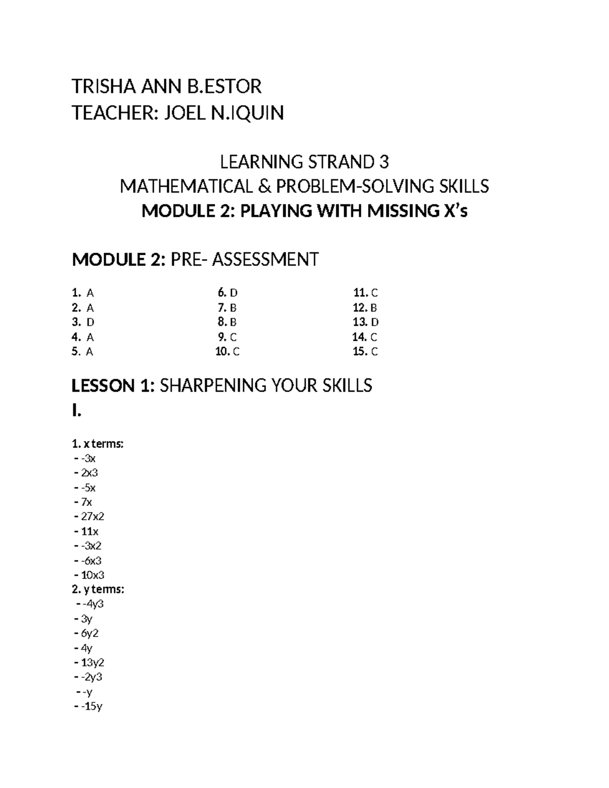 Module 2 MATH Finall - TRISHA ANN B TEACHER: JOEL N LEARNING STRAND 3 ...