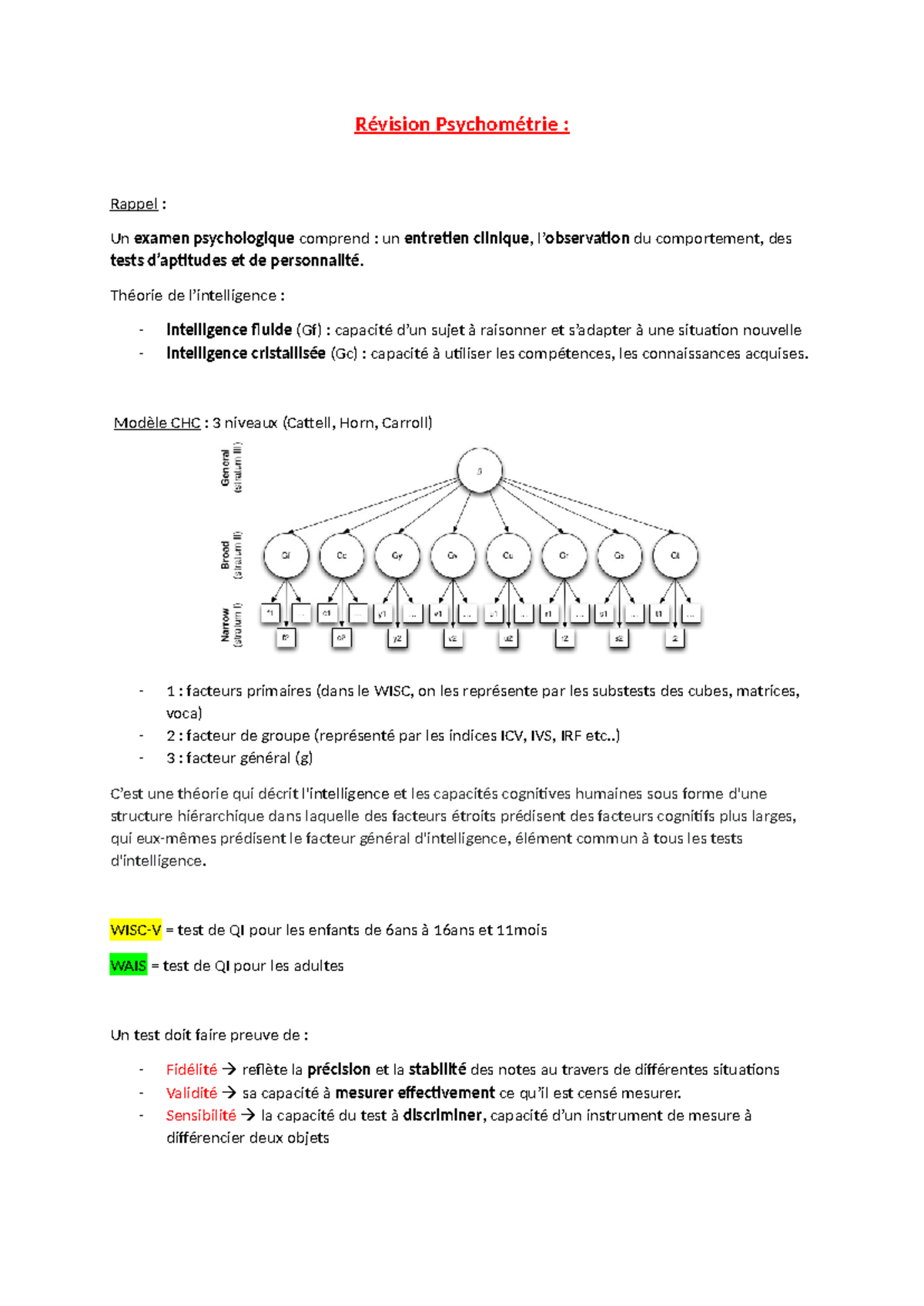 Révision Psychométrie - Révision Psychométrie : Rappel : Un examen ...
