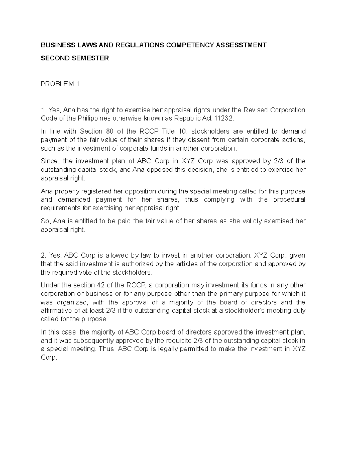 Business Law Compe (1T) - BUSINESS LAWS AND REGULATIONS COMPETENCY ...