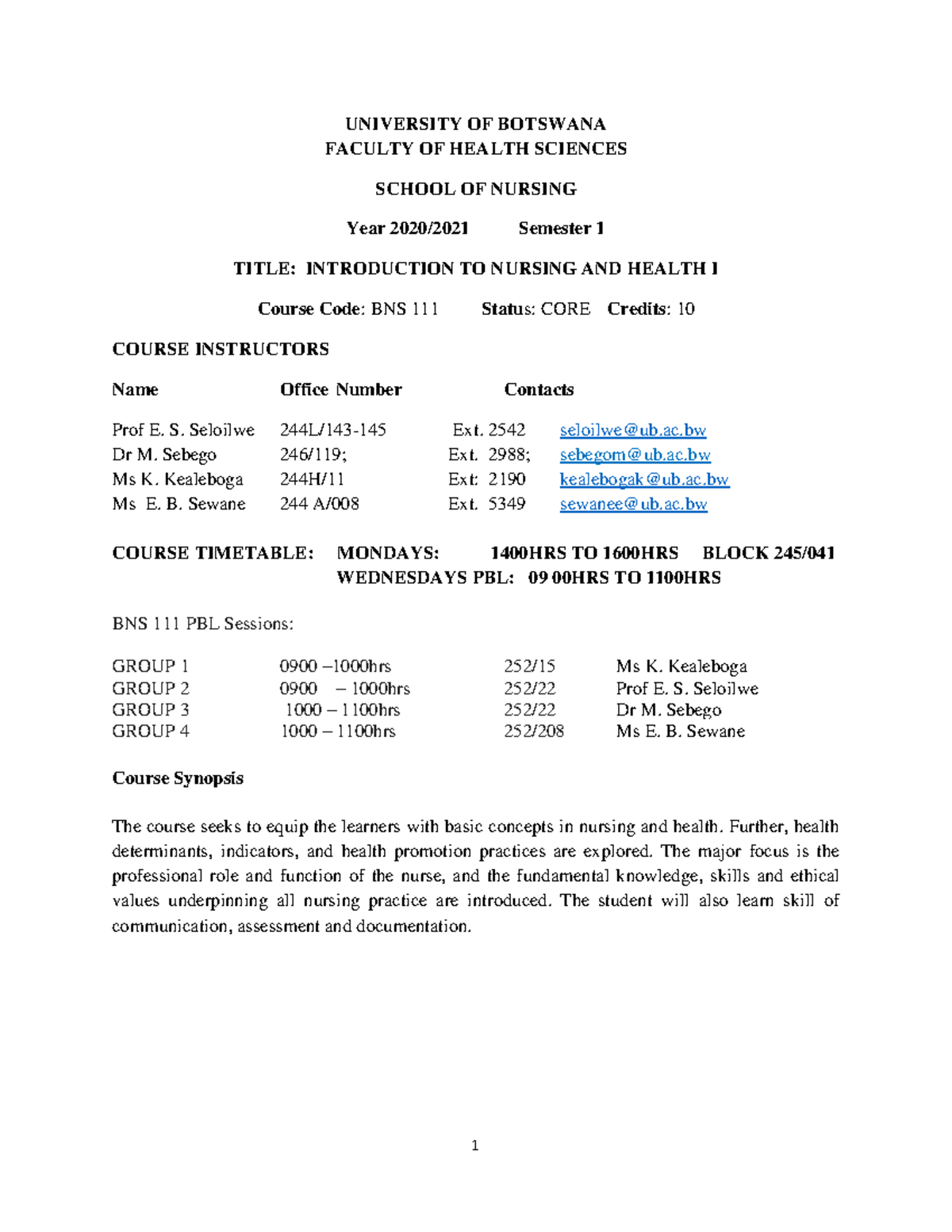 BNS 111 Course outline - Yyytrttuhhhyyrwwerthh - A Good Nose and Great ...