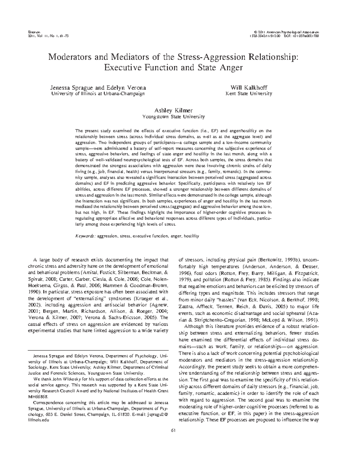 Moderators and Mediators of the Stress A - Moderators and Mediators of ...