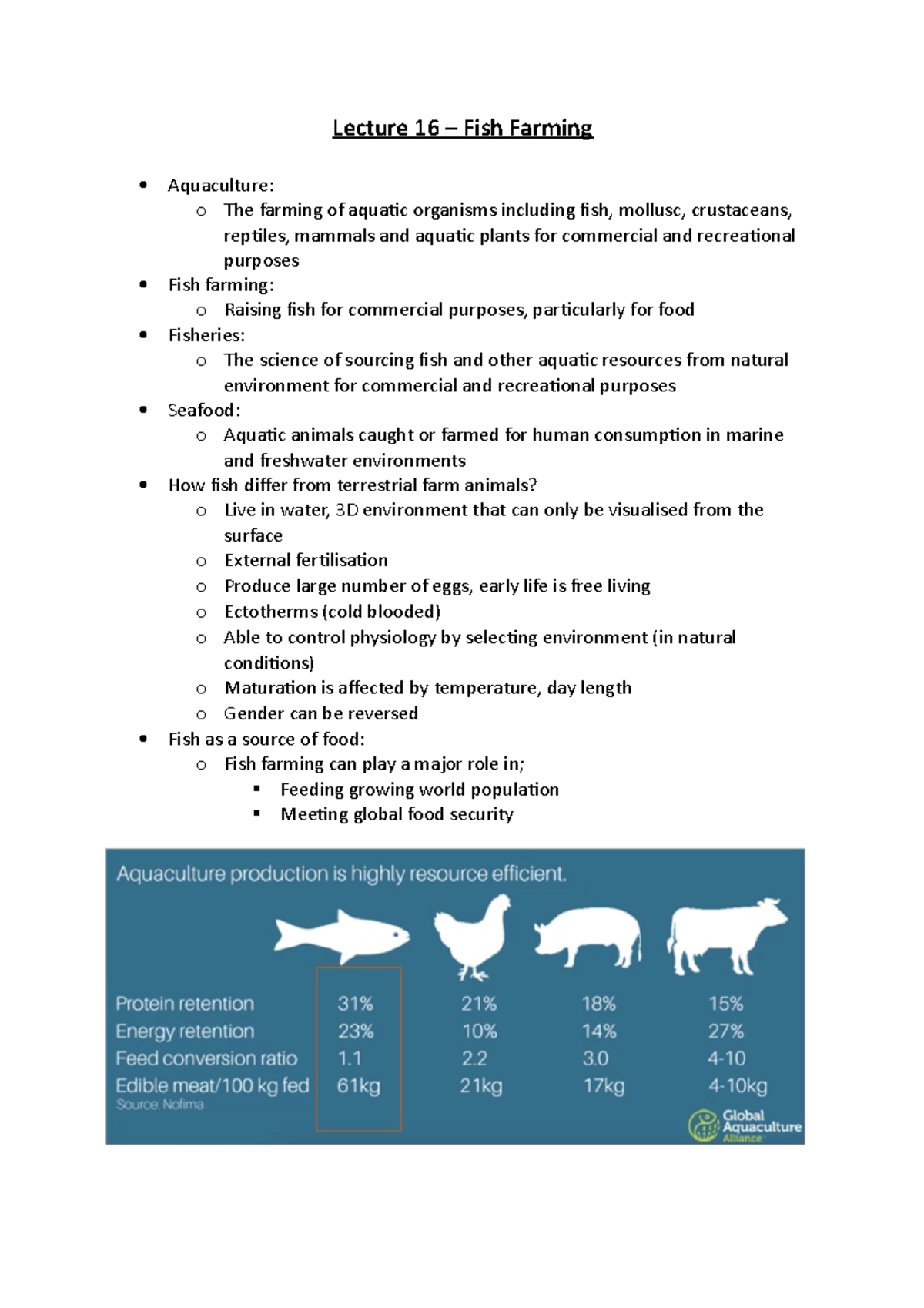 Lecture 16 - Lecture 16 – Fish Farming Aquaculture: o The farming of ...