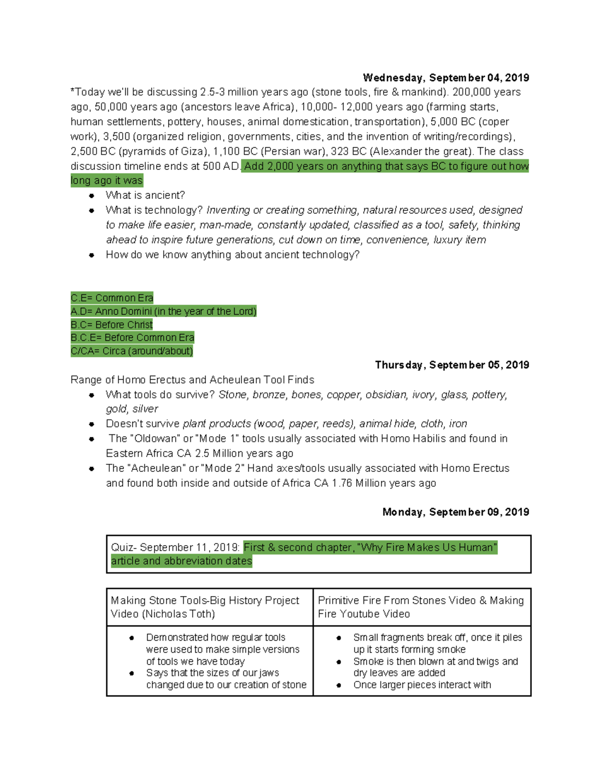 History Class Notes - Wednesday, September 04, 2019 *Today we’ll be ...