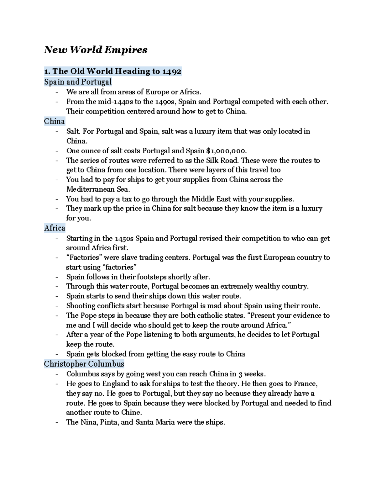 History 201 - New World Empires - EXAM 1 - New World Empires 1. The Old ...