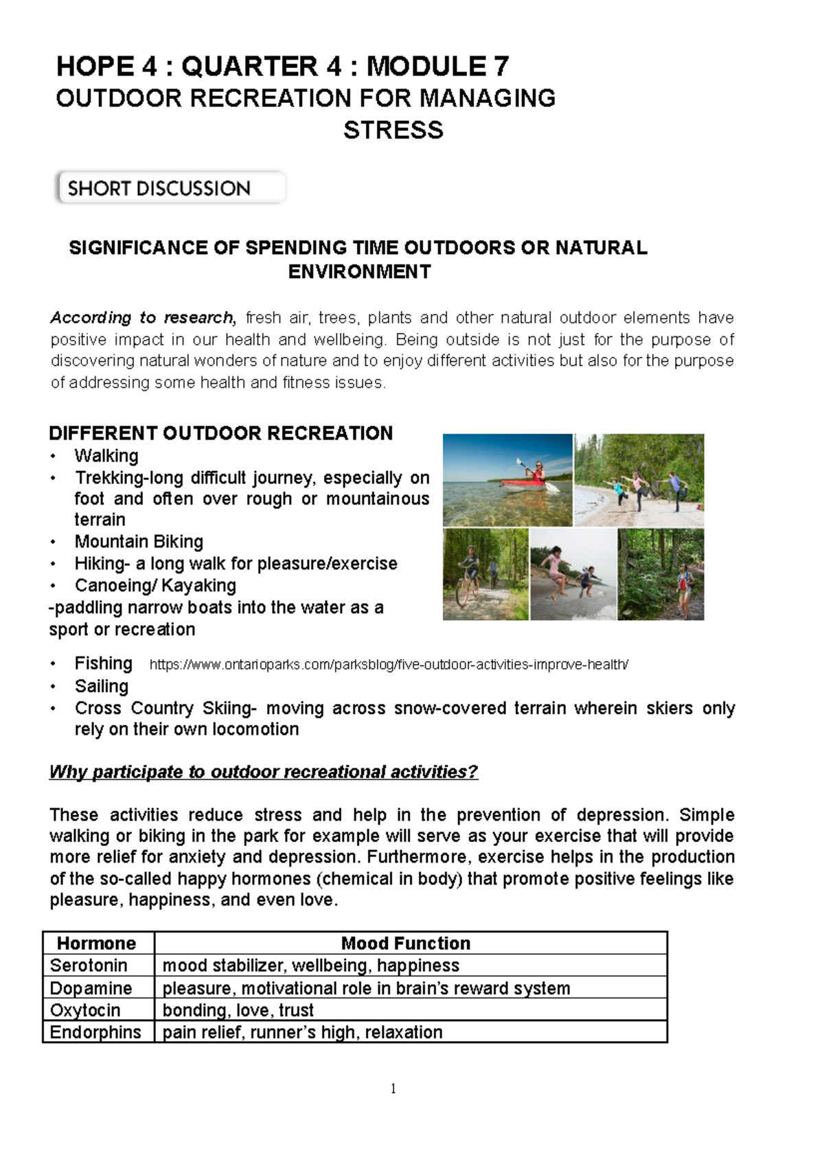 HOPE4 MELC7 Module 7-editted - HOPE 4 : QUARTER 4 : MODULE 7 OUTDOOR ...