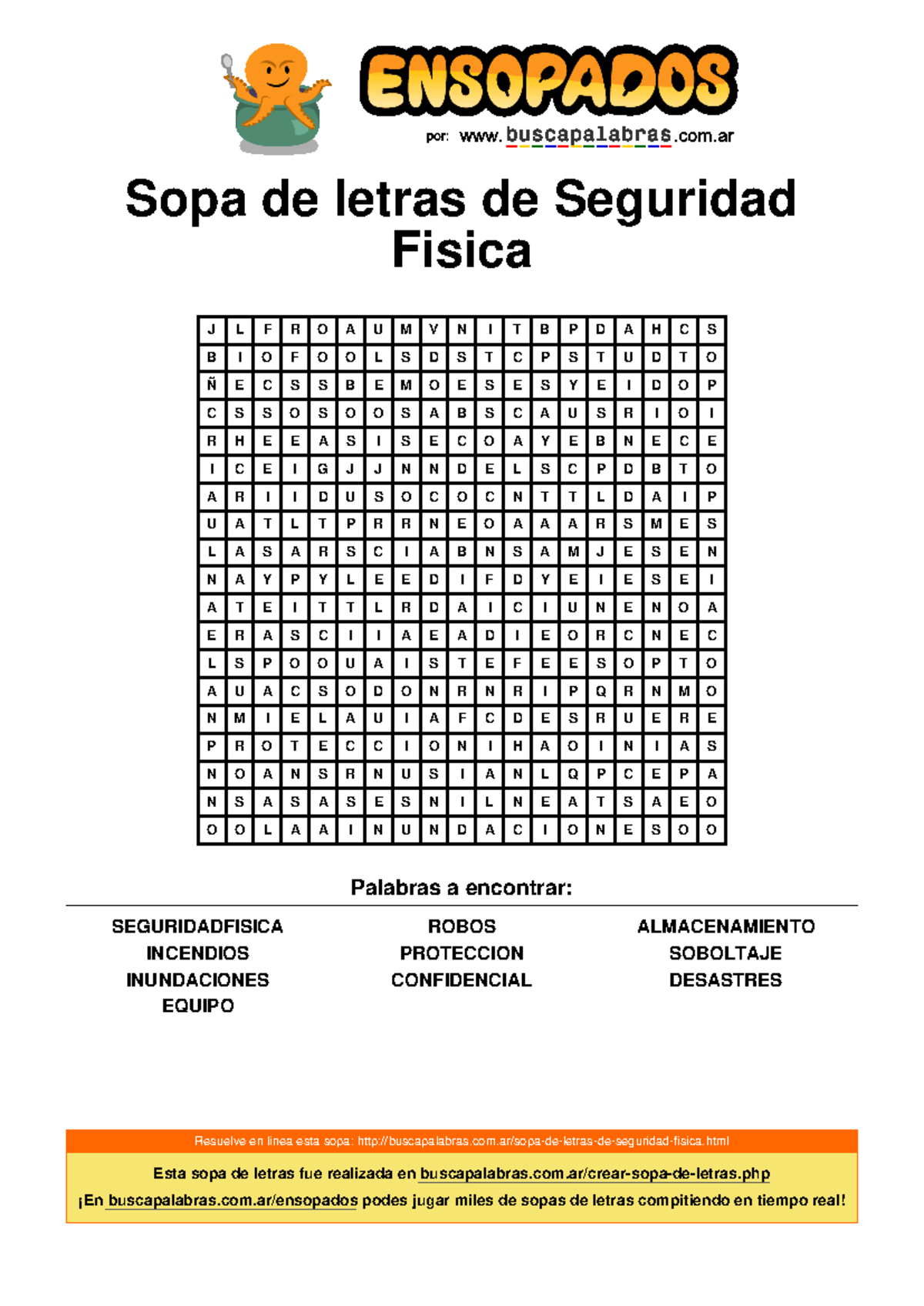 Sopa de letras de seguridad fisica - Sopa de letras de Seguridad Fisica ...