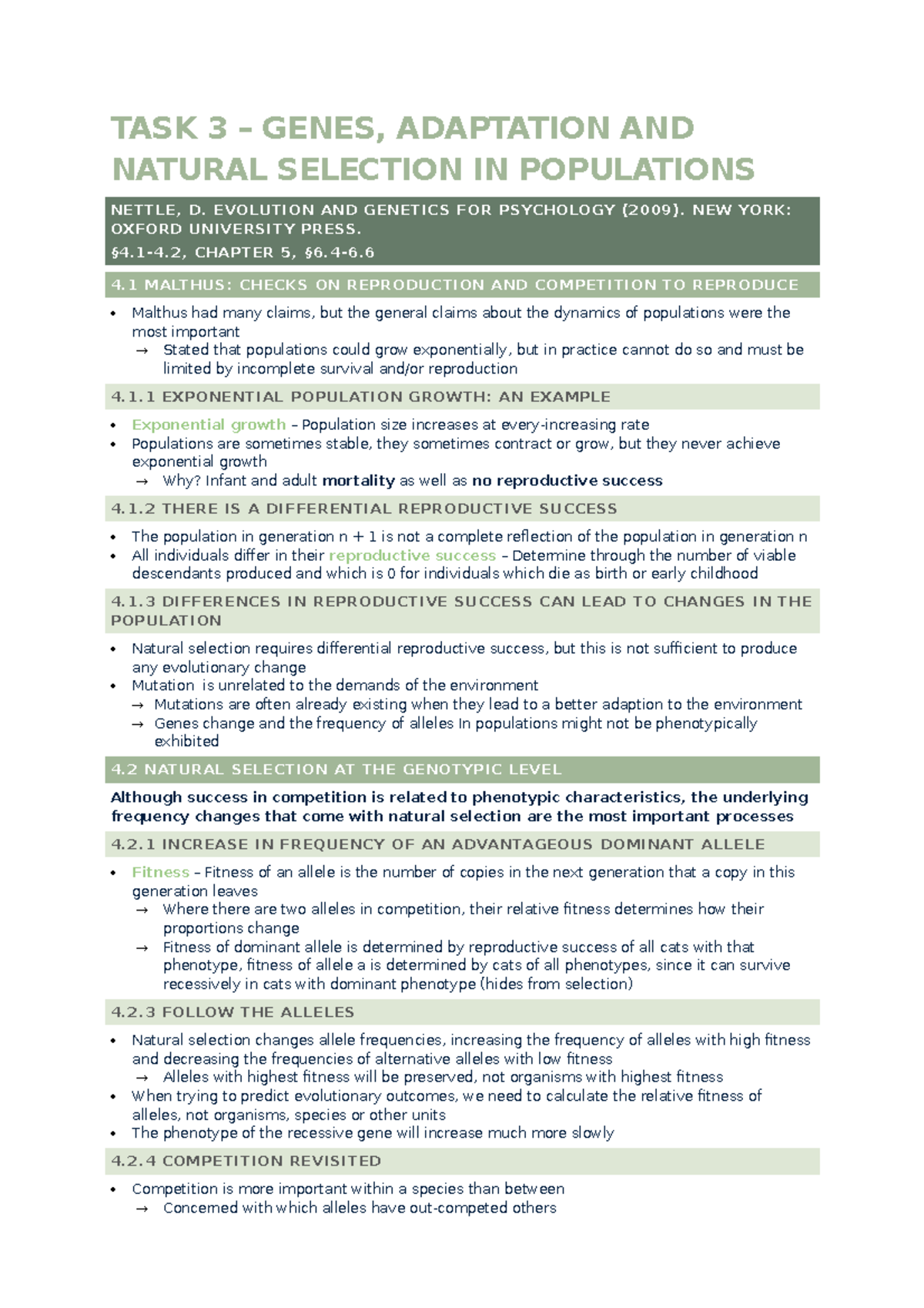 Task 3 - Genes, adaptation and natural selection - TASK 3 – GENES ...