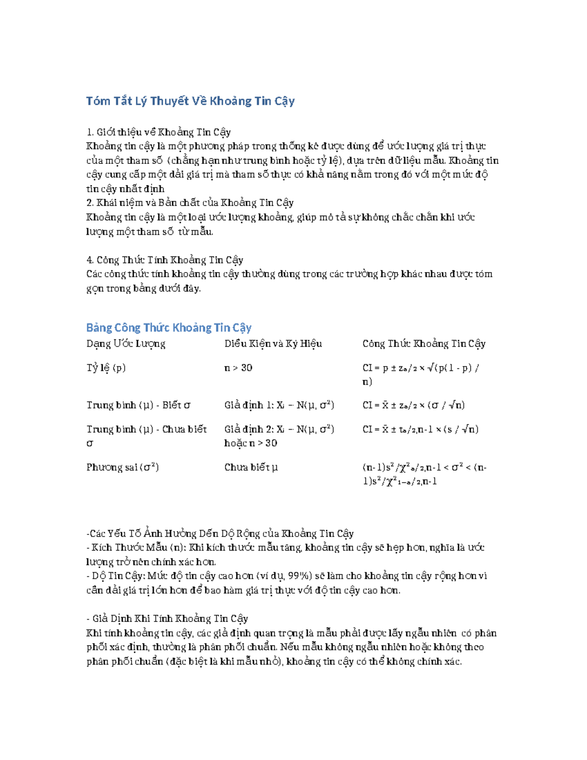Khoang Tin Cay Thong Ke - Lý thuyết - Tóm Tắt Lý Thuyết Về Khoảng Tin Cậy Gi ới thi u v ệ ề Kho ...