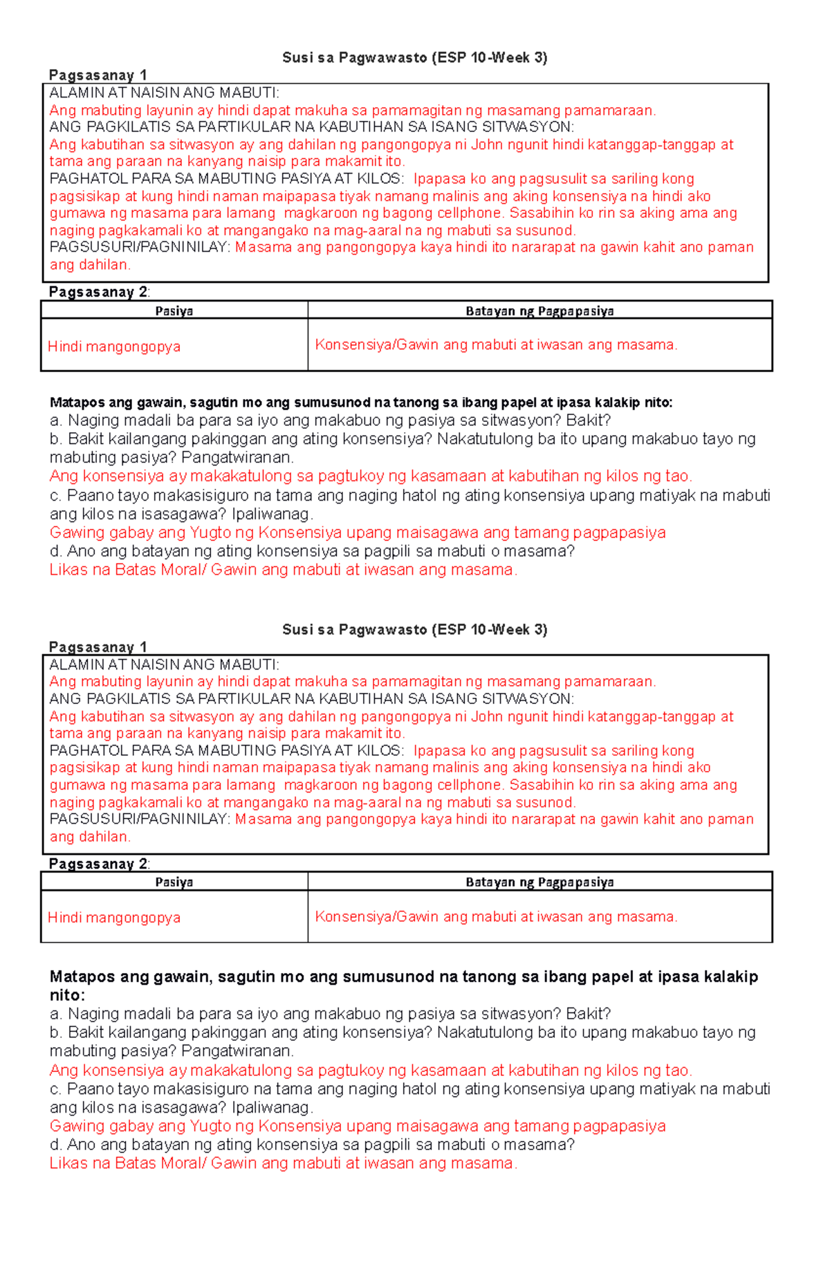 LAS 3 apat na yugto ng konsensiya Answer KEY - Susi sa Pagwawasto (ESP ...