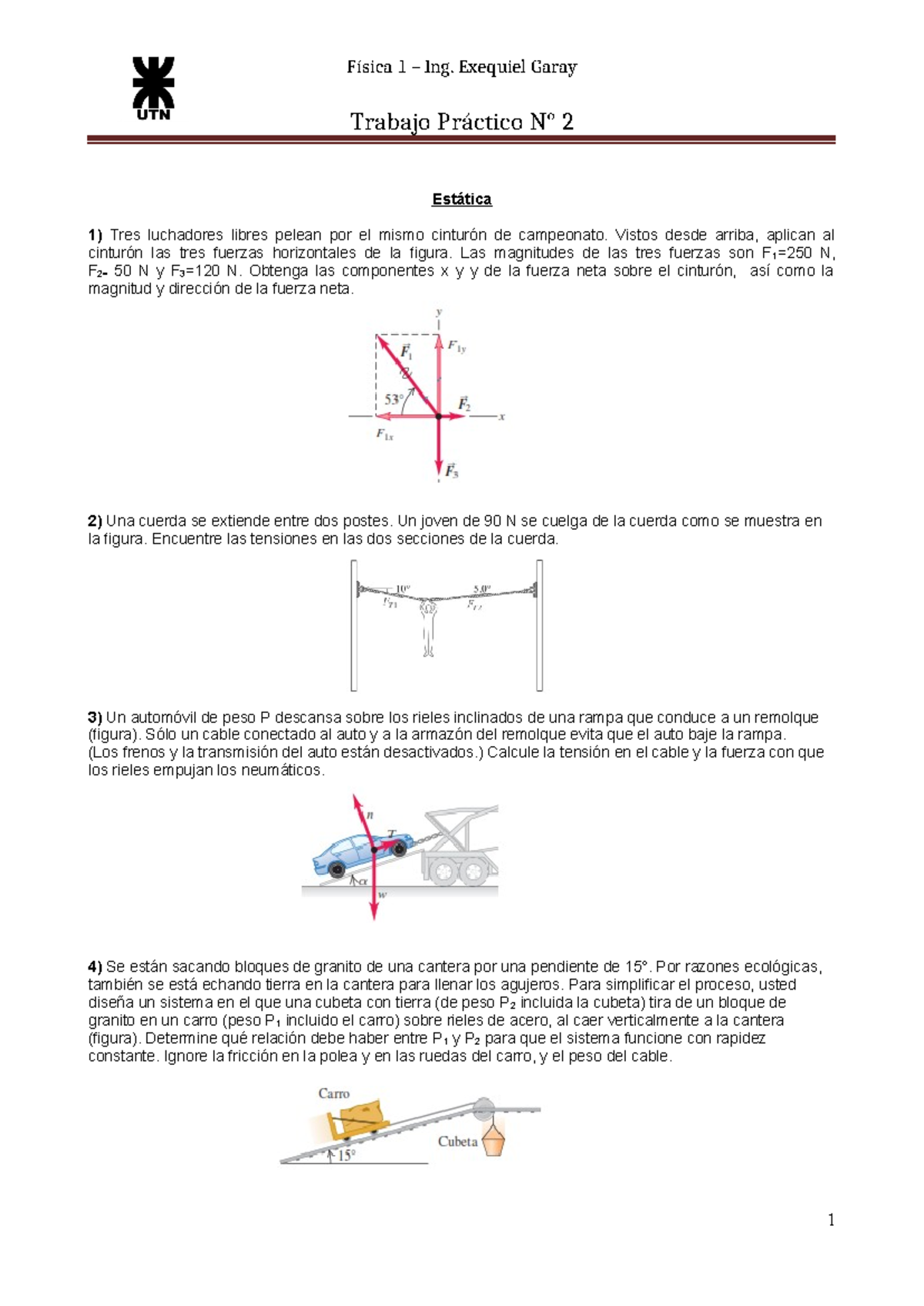 2-Estática - Tema de Estatica en Fisica 1 - Física 1 – Ing. Exequiel Garay Trabajo Práctico N° 2 ...