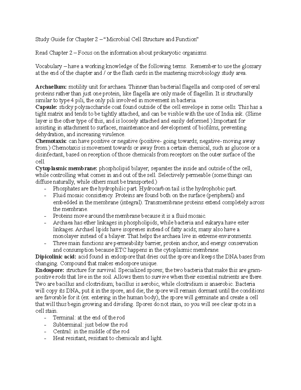 BIOL261 Chapter 2 - Study Guide for Chapter 2 – “Microbial Cell ...