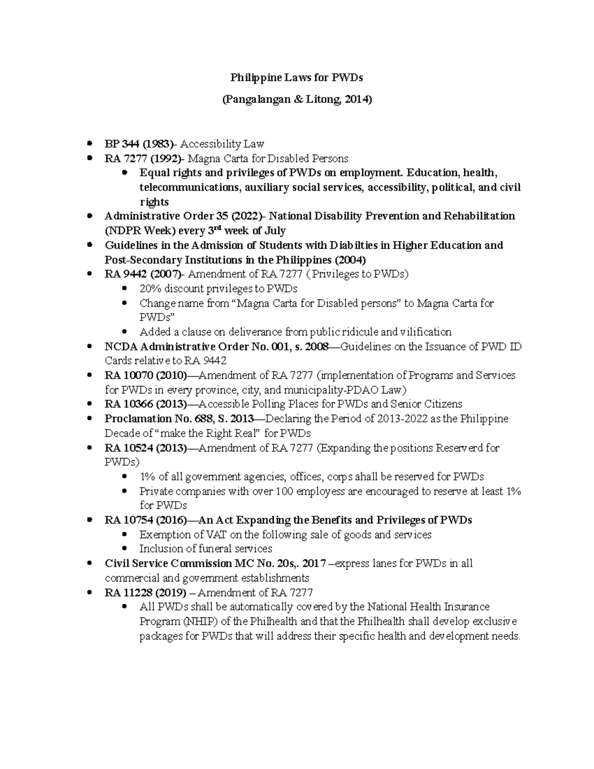 Philippine Laws For PWDs Philippine Laws For PWDs Pangalangan