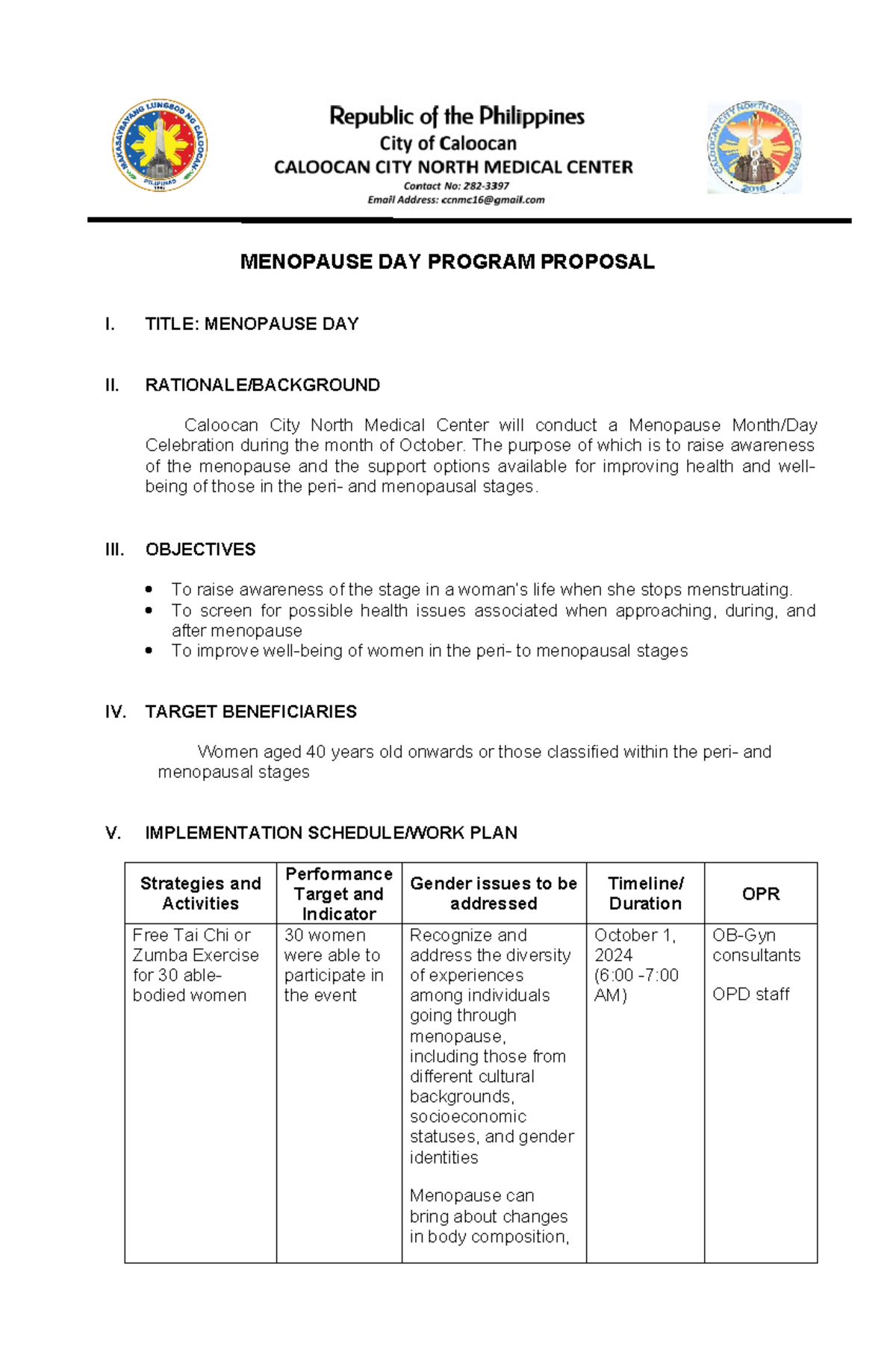 2024-Menopause-PPA - Project Proposal - MENOPAUSE DAY PROGRAM PROPOSAL ...