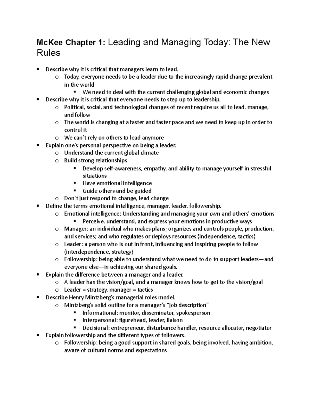 Principles of Management Midterm Exam Study Guide - McKee Chapter 1 ...