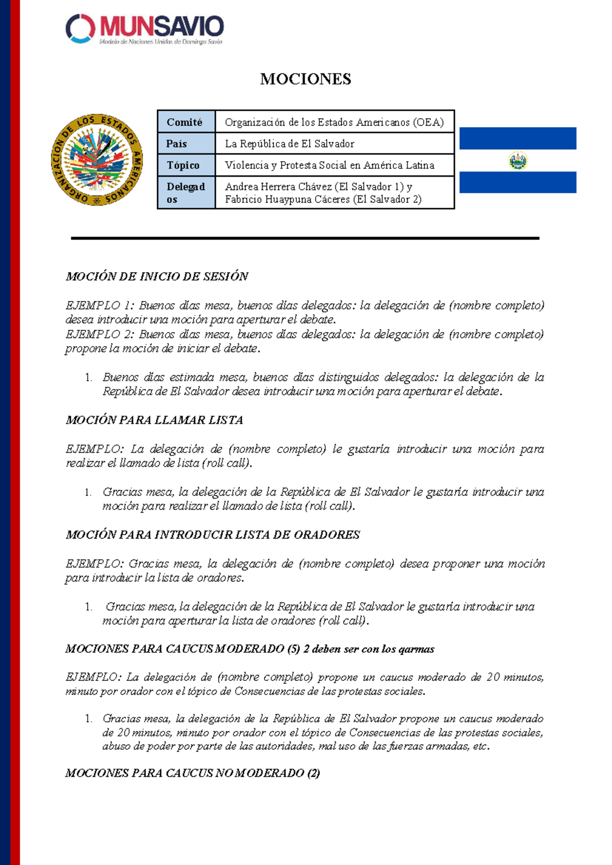 Formato PARA Mociones - MOCIONES MOCIÓN DE INICIO DE SESIÓN EJEMPLO 1 ...