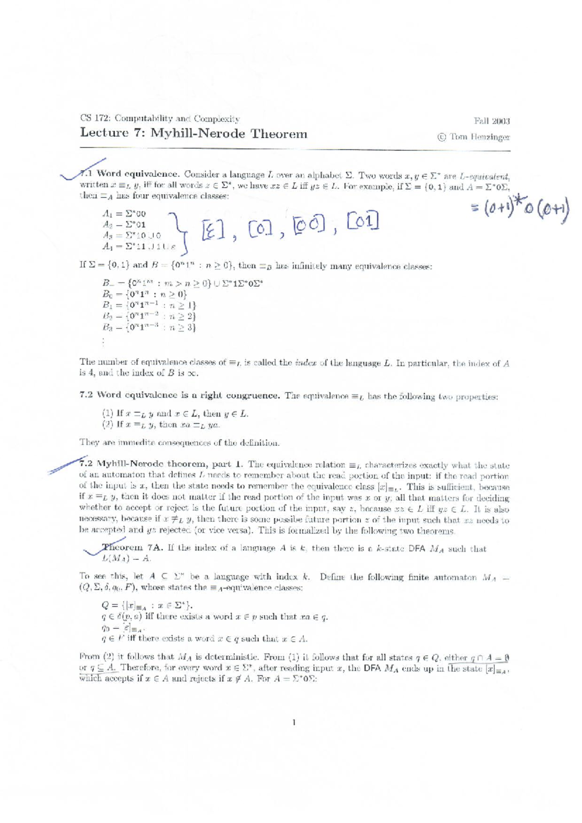Myhill Nerode Theorem - Assignment - Mathematics: Applications and ...