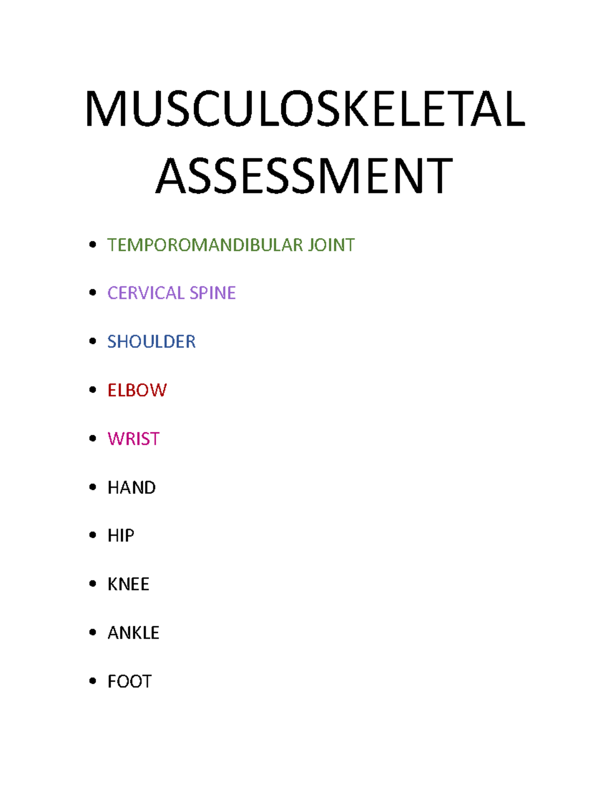 Musculoskeletal Assessment - MUSCULOSKELETAL ASSESSMENT ...
